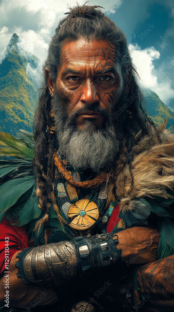 Maori Warriors: Fierce Battle-Ready Warrior in Traditional Maori Armor ...