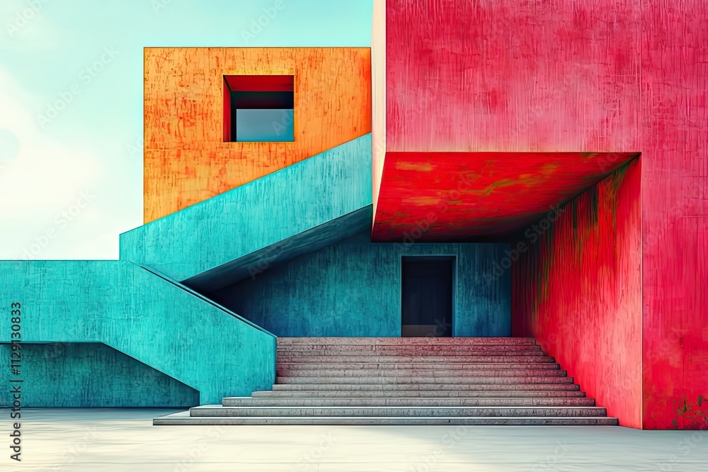 Vibrant architectural design showcases bold colors and geometric shapes ...