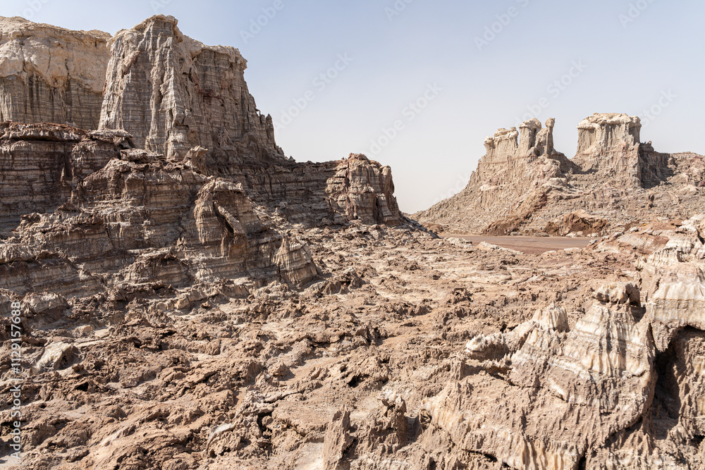 Bizarre towers and pinnacles in the salt canyon of the Dallol Volcano ...