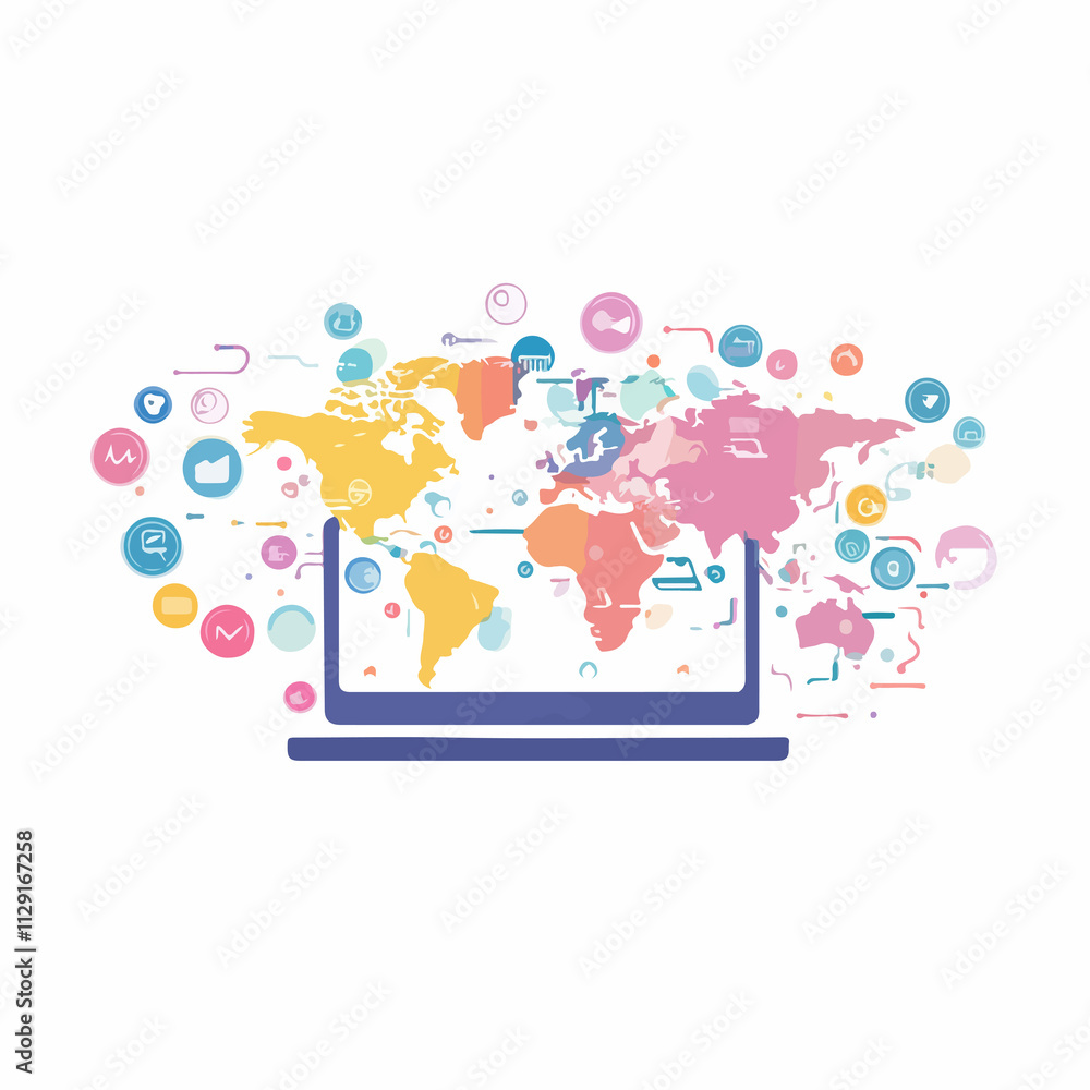 Detailed World Map with Color Sections on White Background for ...