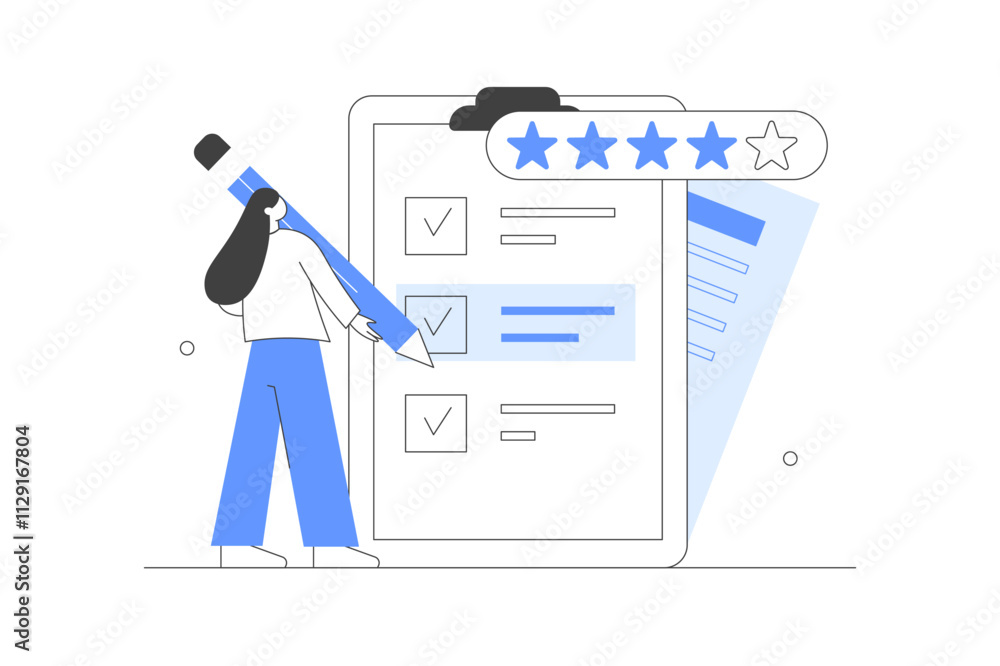 Character Filling Test Online in Customer Survey Form. Woman putting ...