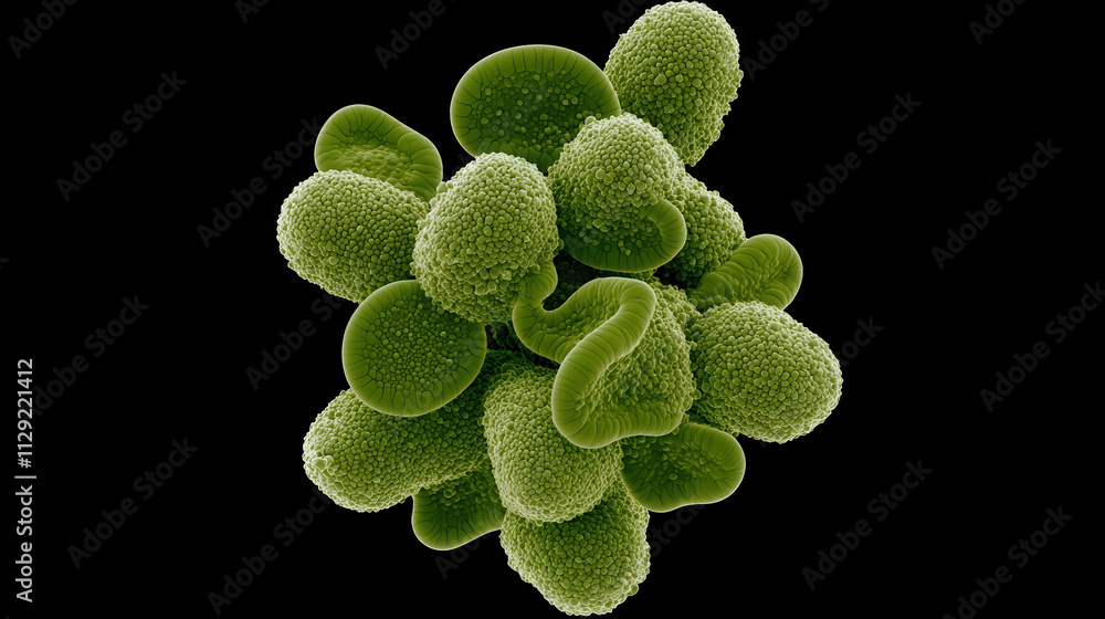 Bacteria Exposure concept. Magnified view of green bacteria colonies ...