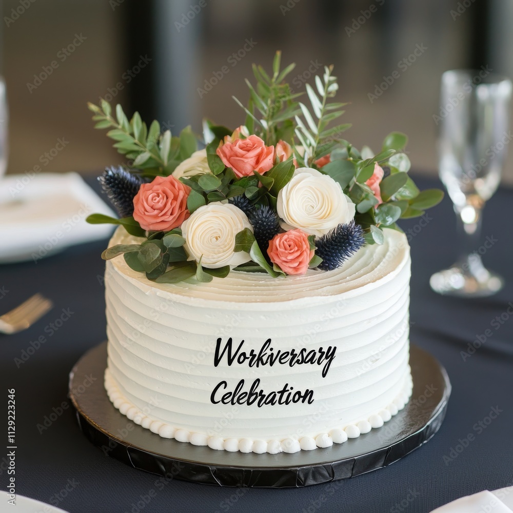 Happy work anniversary in the office. A beautifully decorated cake ...