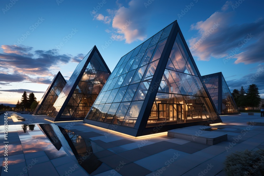 Modern triangular-shaped house with an outdoor swimming pool in the ...