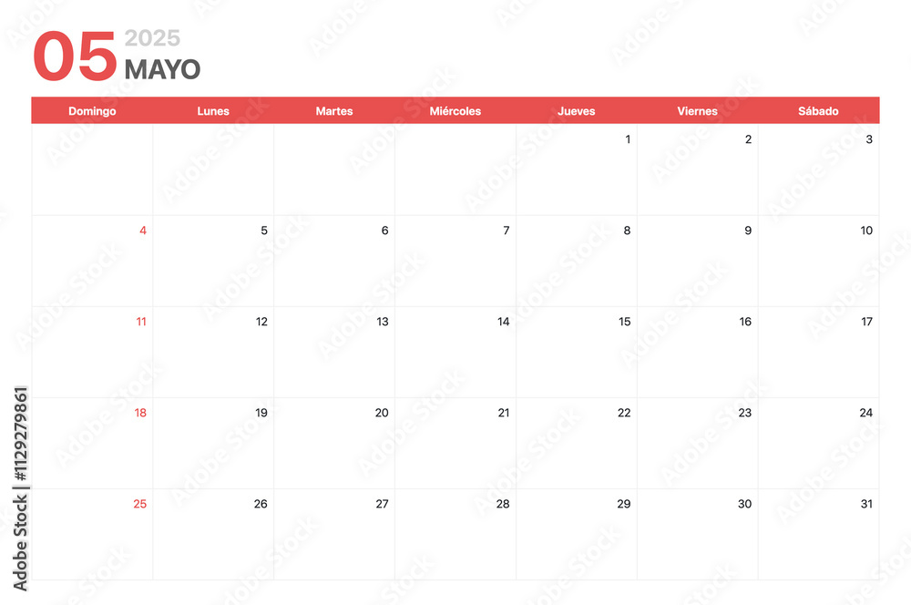 Calendario 2025. La semana del calendario 2025 empieza el domingo ...