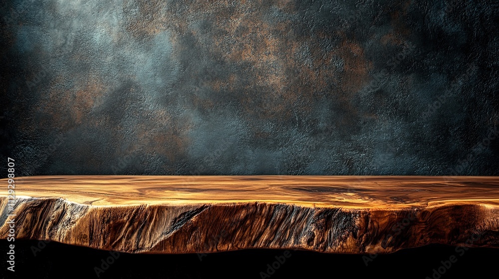 Real wood tabletop texture on a background of dark interior decor.To ...