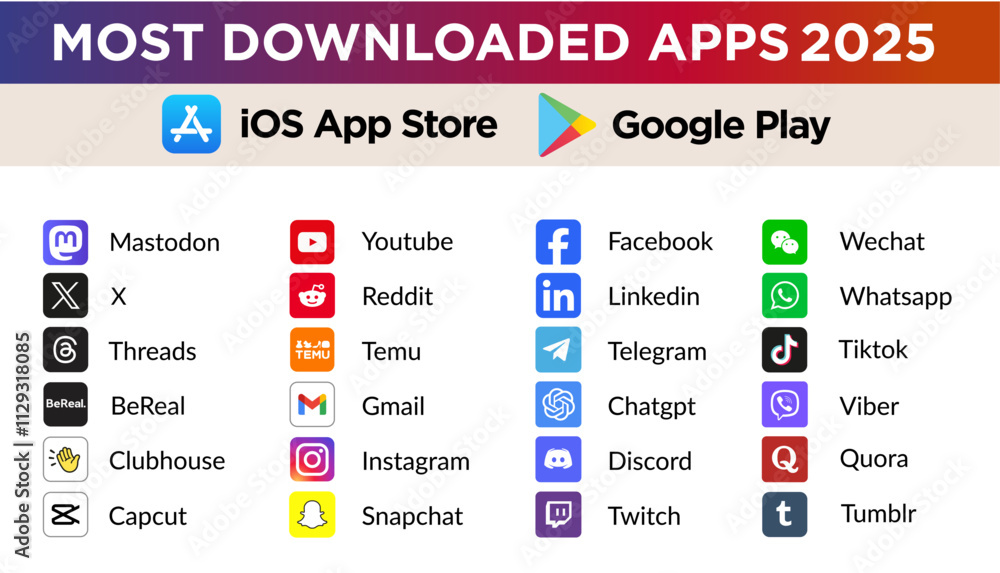Best Social Media Apps in 2025 Stock Vector | Adobe Stock