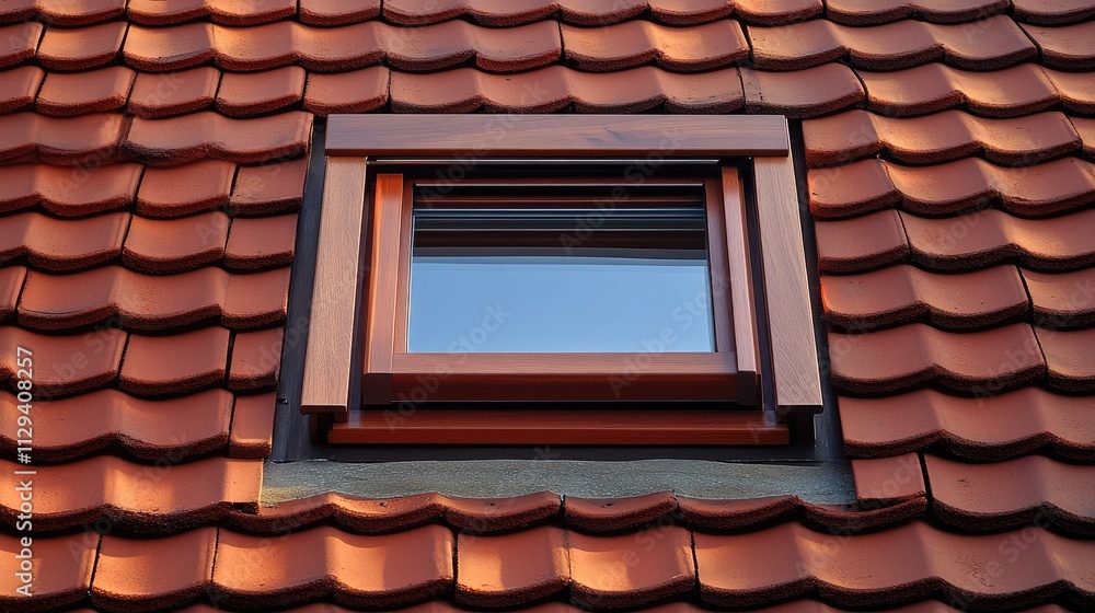 Roof hatch in attic for chimney service featuring wooden frame and ...