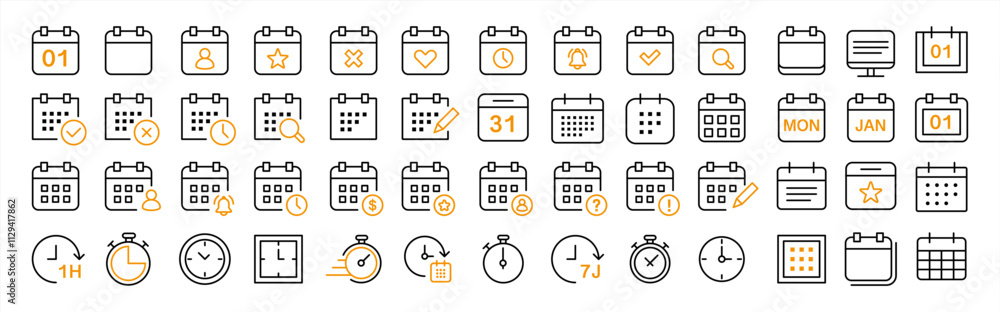 Calendar Icon Set. Features editable time management symbols. Includes ...