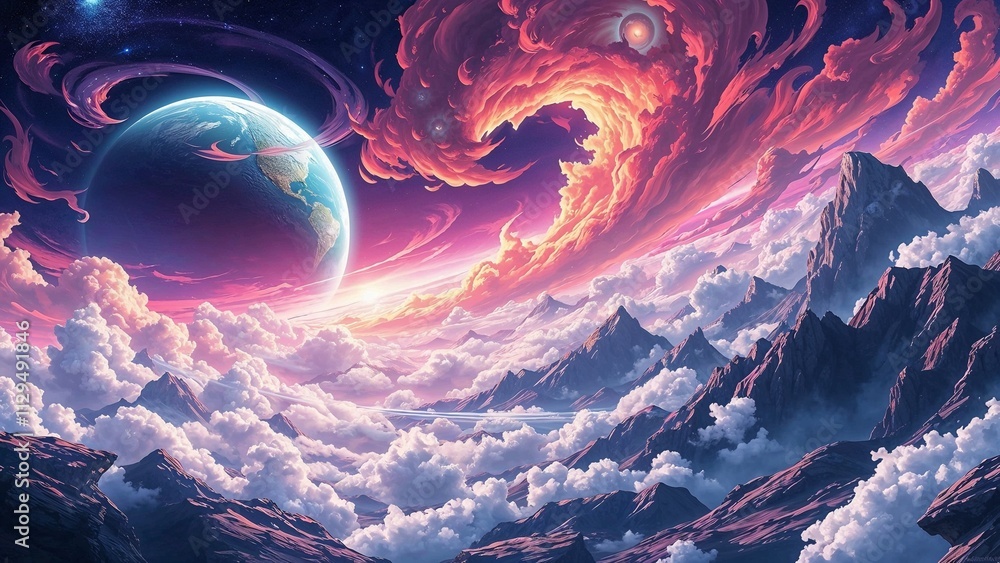 anime wallpaper - planet earth in space, with bright clouds and ...