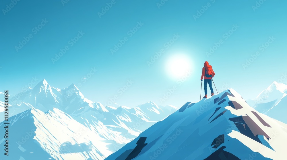 Third-Person Perspective Stylized Vector Mountain Climber Composition ...