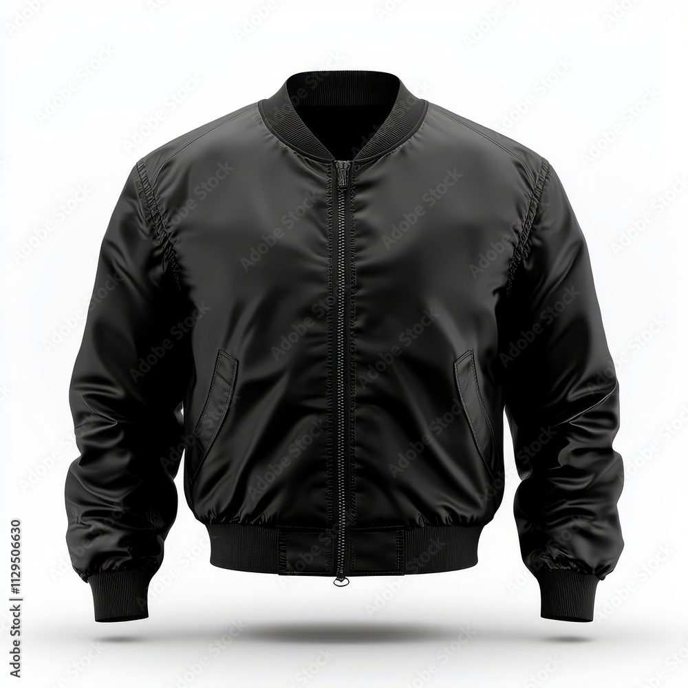 Blank bomber black color in front view on white background for mockup ...