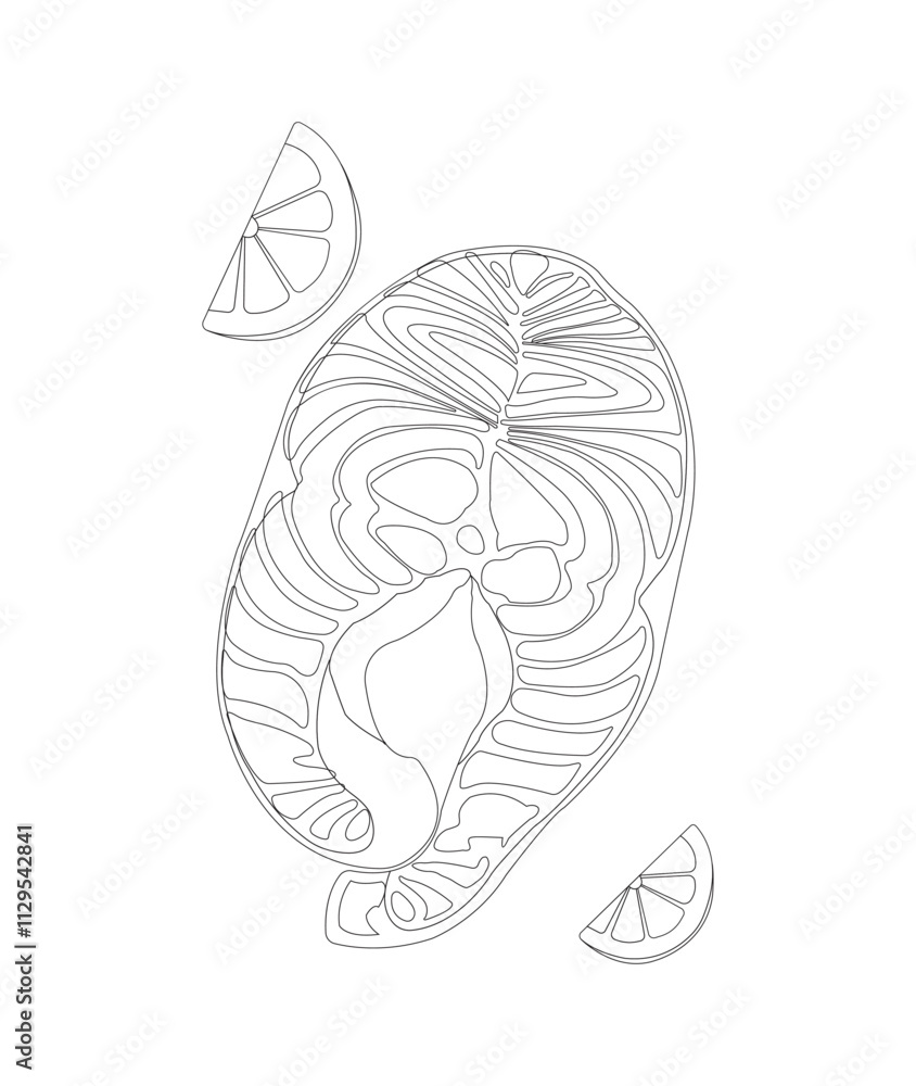 Outlined fish fillet. Salmon, tuna, cod, trout steak. Isolated fish ...