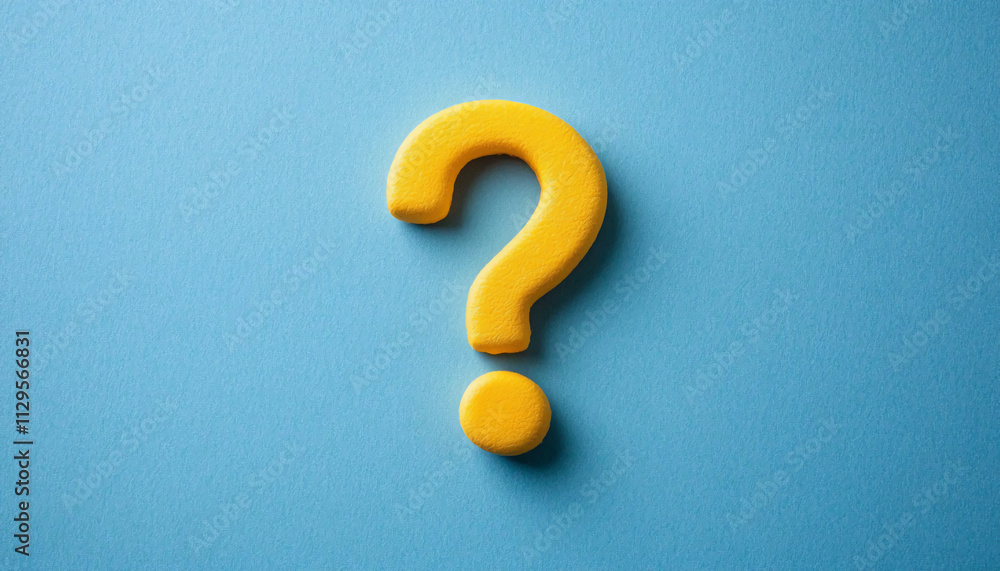 Bright yellow question mark on a soft blue background, symbolizing ...