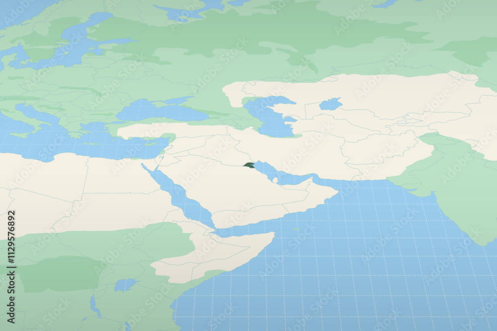 Kuwait highlighted on a detailed map, geographic location of Kuwait ...