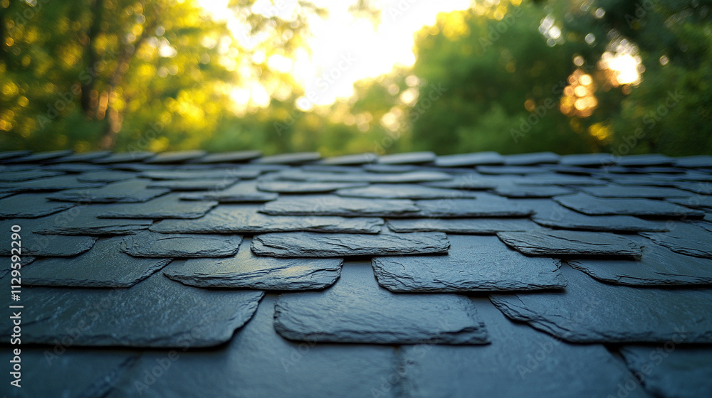 black slate tiles on a roof, showcasing their textured surface and ...