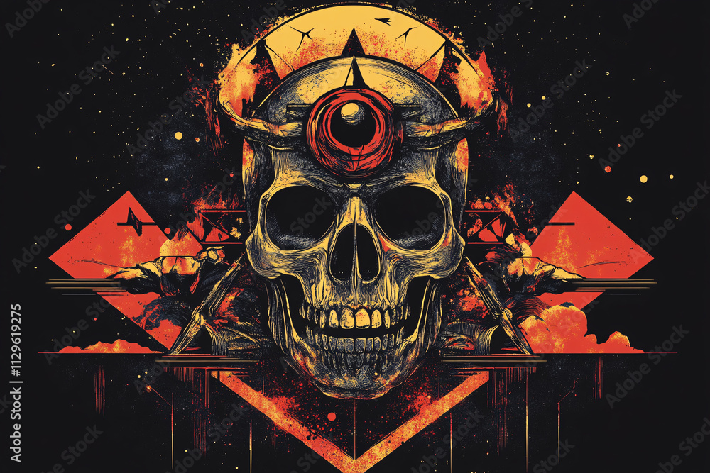 dark and fiery skull artwork with a red crown and dramatic elements in ...