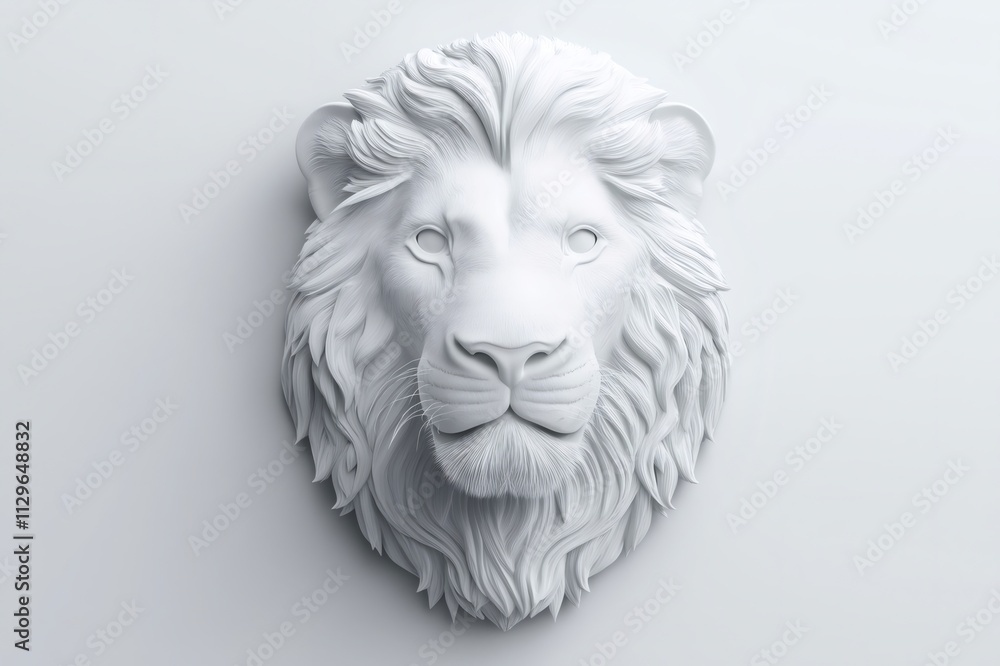 White plaster lion head bust sculpture conveying strength, power, and majesty, perfect for ...