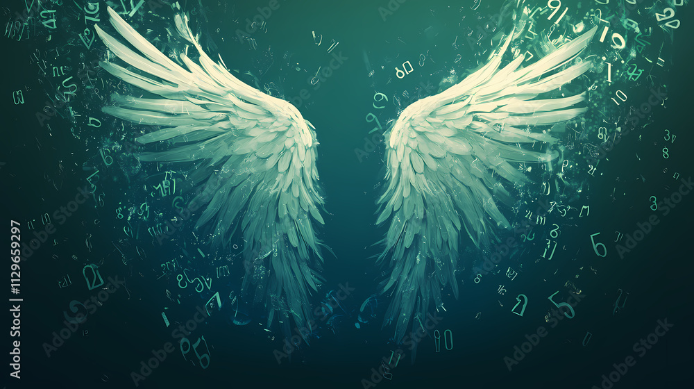 Angelic numerology template - pair of angel wings with numbers flowing ...