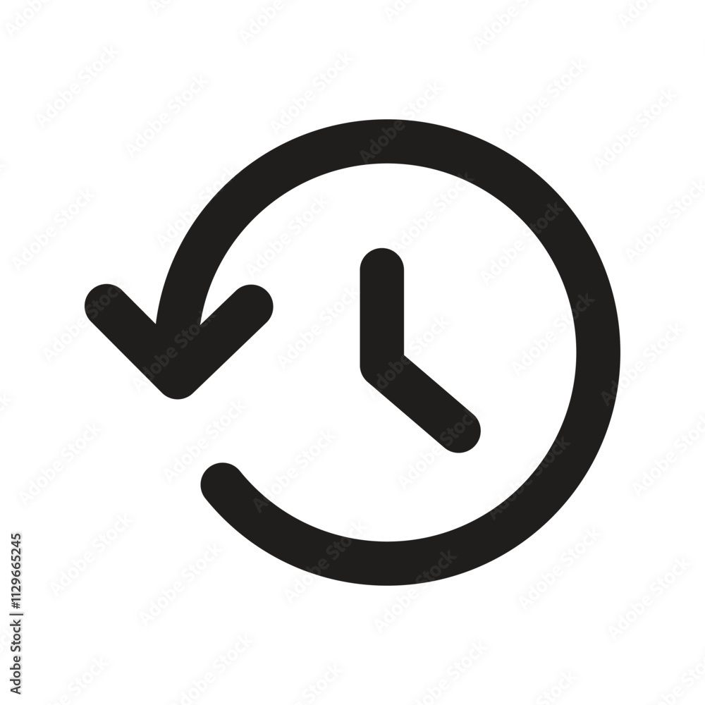 The image shows a simple white clock icon within a circular arrow ...
