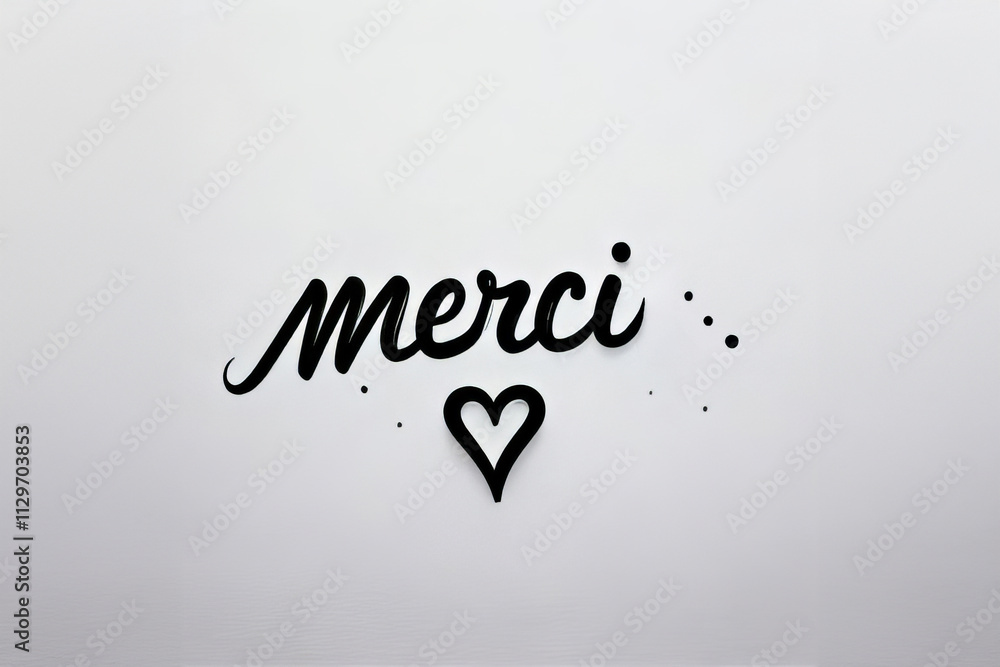 the word MERCI hand written in a cursive font followed by a hand-drawn ...