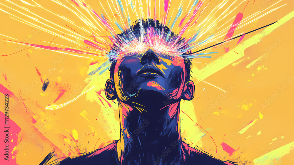 Spiritual awakening the figure is shown in a moment of enlightenment ...