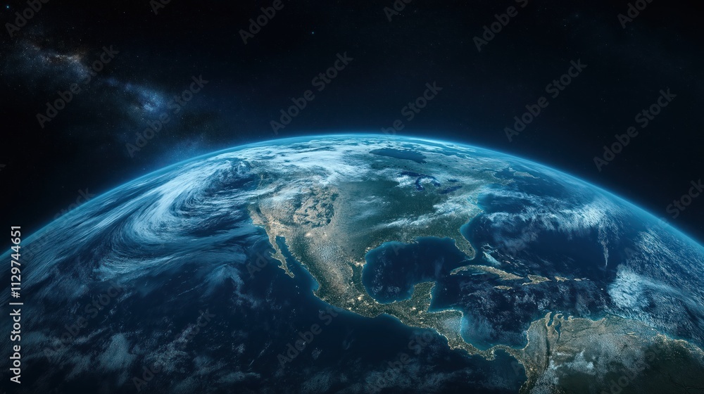 Earth from space focusing North America USA Canada Mexico, Central ...