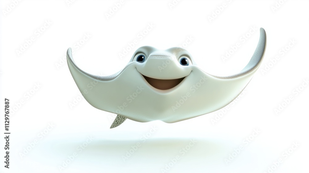 Cute 3D stingray with a smiling face and waving fins, gliding joyfully ...