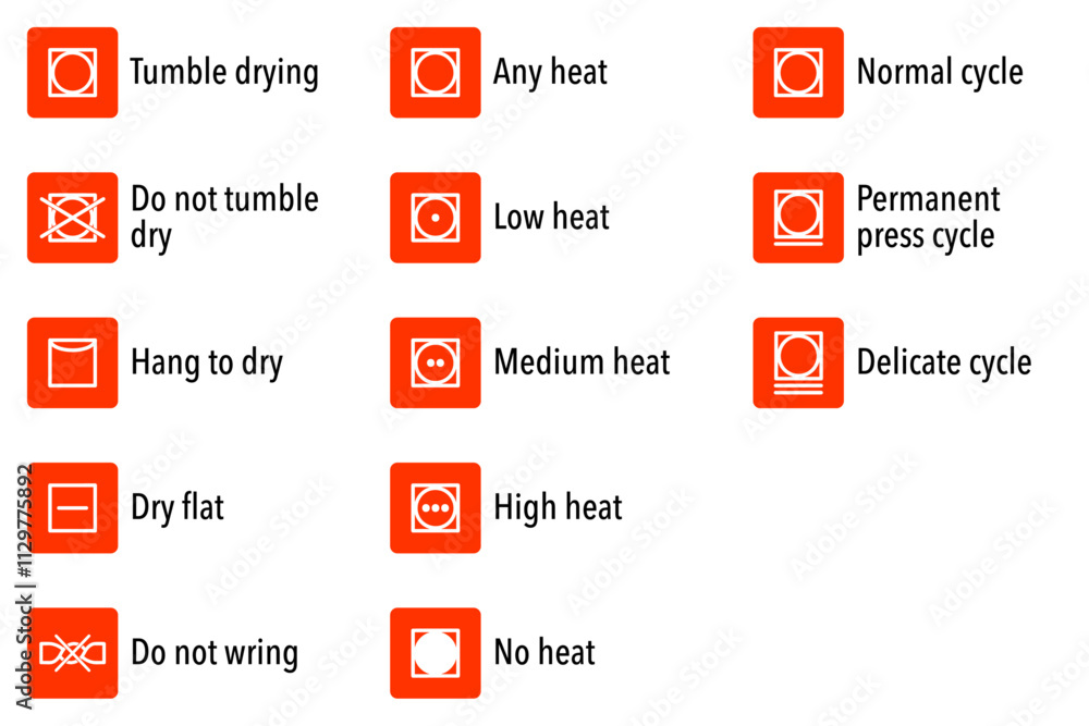 Vector Illustration of Drying Symbols and Laundry Care Instructions ...