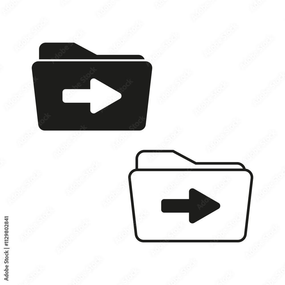 Folder icon set. File directory symbols. Forward arrow indication ...