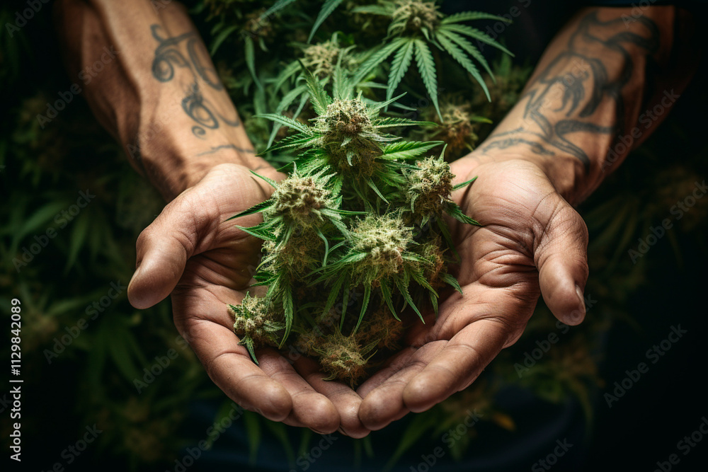 Marijuana leaves held in hands showcasing the push for governmental ...