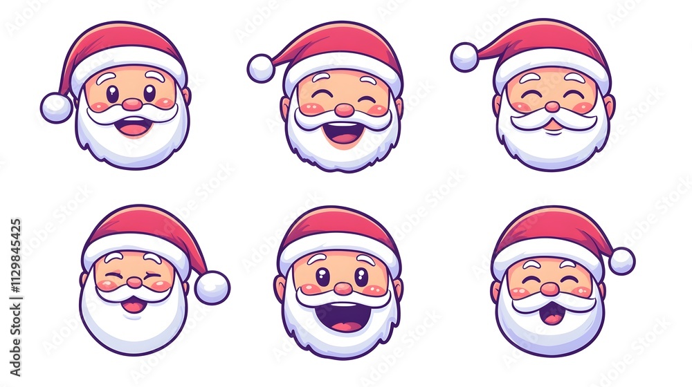 Santa Claus Emoji Faces: A set of six adorable and diverse Santa Claus ...