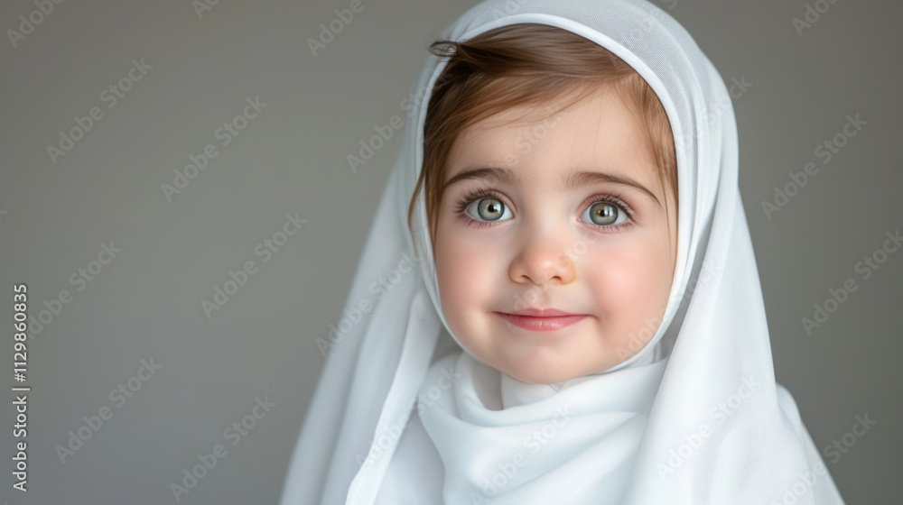 Happy arabic child in traditional dress with a soft smile and space for ...