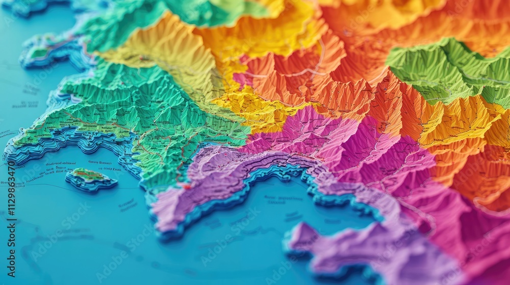 Map atlas concept. A colorful topographic map showcasing vibrant ...