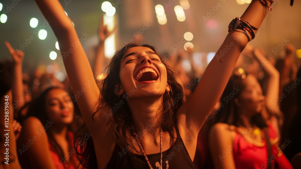 73.Electrifying energy of a music concert as young, cheering people ...
