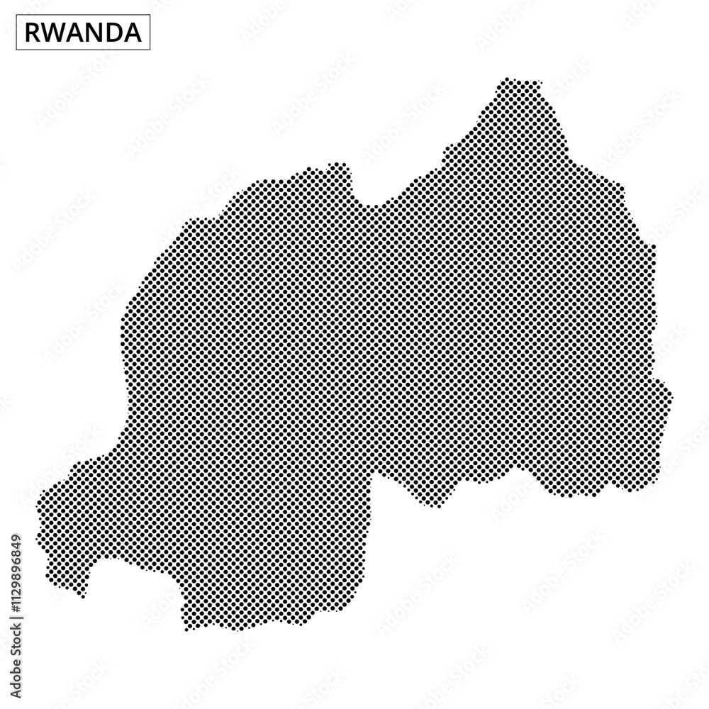 Map of Rwanda illustrated in dot style with geographical features ...