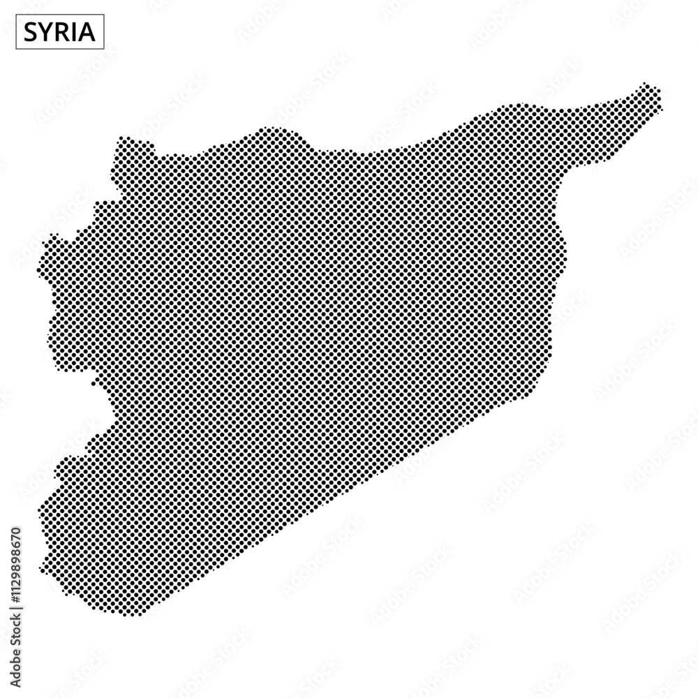 Dot pattern representation of the map of Syria showing detailed geographic features Stock Vector ...