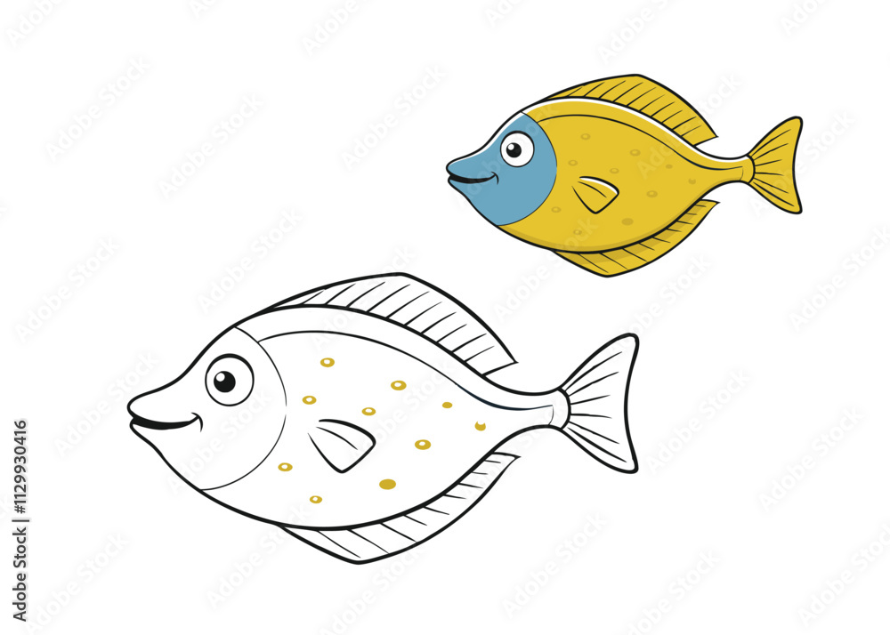 A fun flounder fish coloring page featuring a flat, oval-shaped fish ...