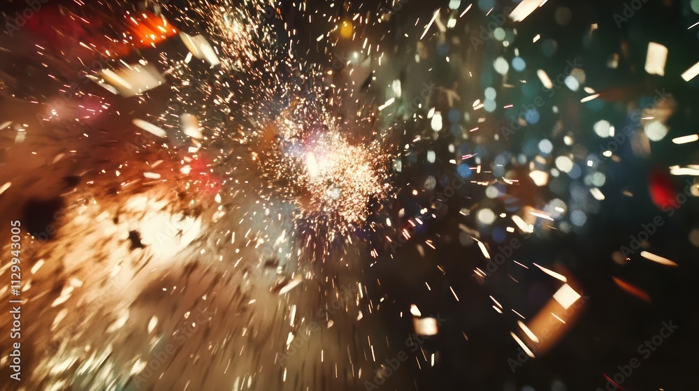 New Year celebration in New York City Times Square, electric energy, confetti showers, and ...