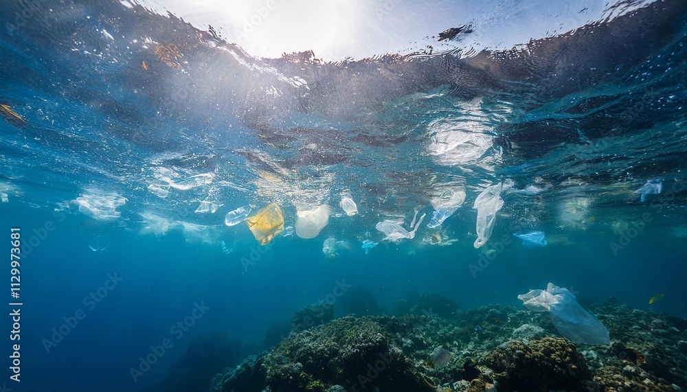 plastic pollution in the sea with sparkling underwater visualizations ...