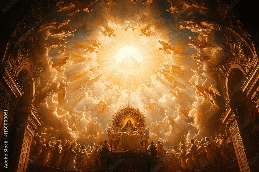 Religious Scene of Jesus Christ the Teacher Seated on Throne Surrounded ...