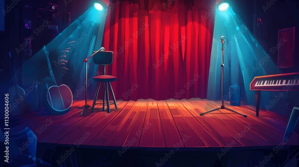 25.Concept 5: Cartoon theatre stage for comedy stand-up comic or singer ...