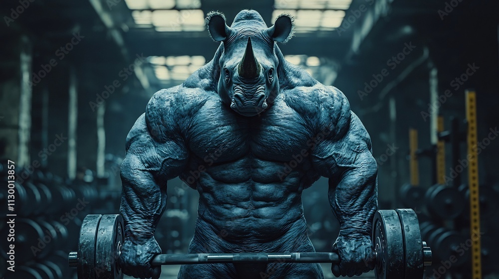 Powerful Rhino Bodybuilder Lifting Massive Dumbbell in Gritty Gym ...