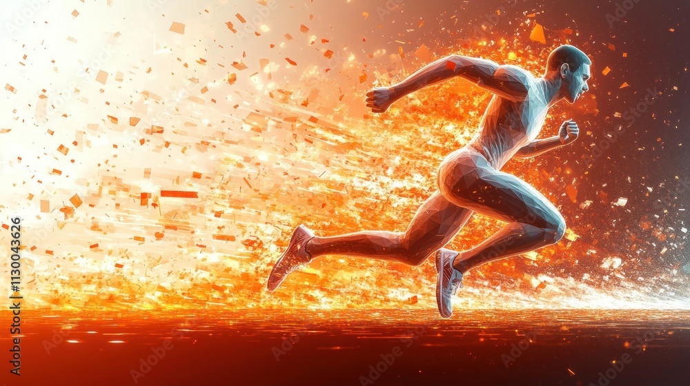 Dynamic Low Poly Runner in Vibrant Orange and White Colors with Motion ...