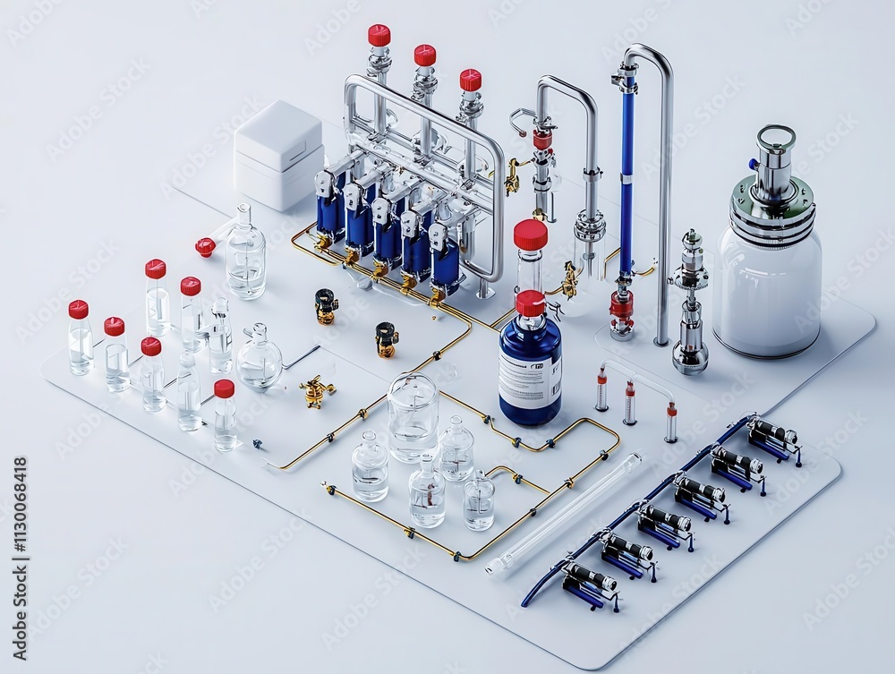 Minimalist schematic of a gas chromatography system, sleek layout ...