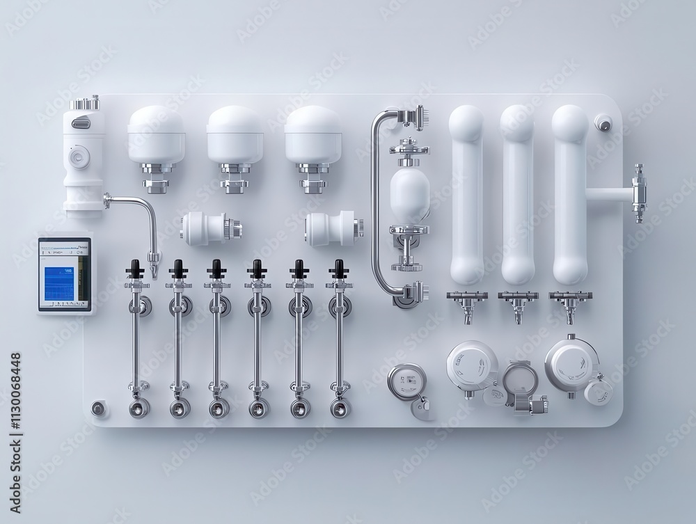 Minimalist schematic of a gas chromatography system, sleek layout ...