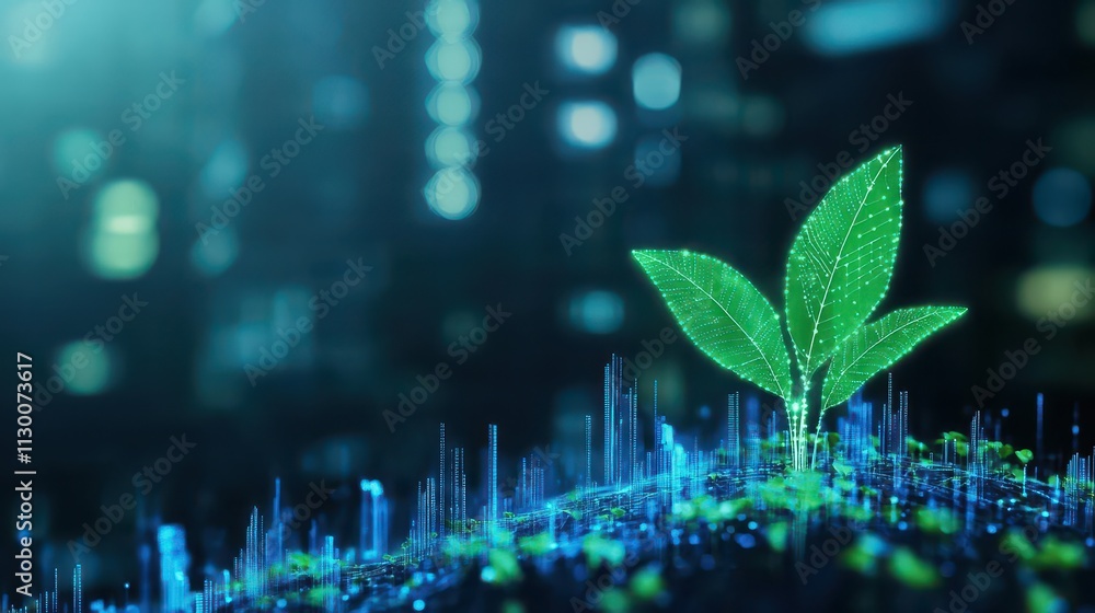 Fintech for environmental sustainability displayed as digital green ...