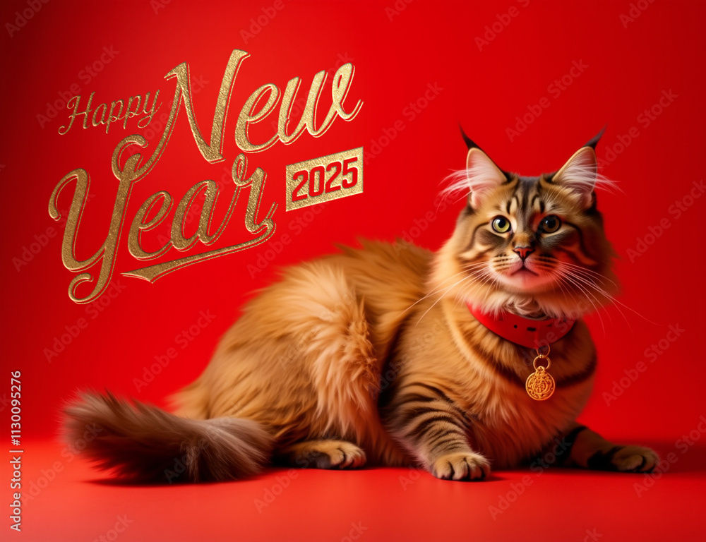 Cute Cat with New Year 2025 Decorations - Lunar New Year Theme Stock ...