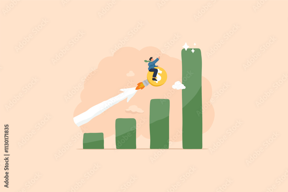 Exponential Growth and Financial Success Illustration. A Rocket Flying ...