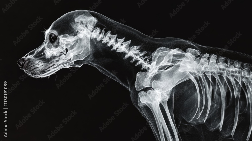 X-ray image of a dog's forelimb showing skull thorax and shoulder joint ...